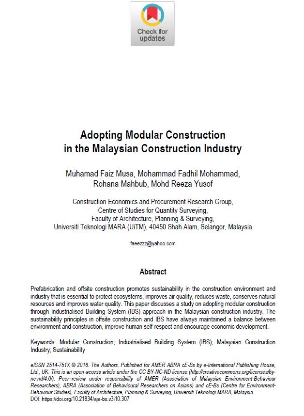 Adopting Modular Construction int the Malaysian Construction Industry ... Adopting Modular Construction int the Malaysian Construction Industry ...