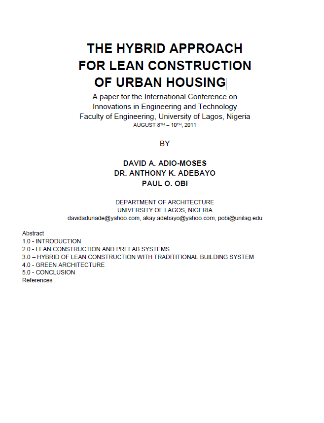 The Hybrid Approach For Lean Construction Of Urban Housing - Aratau